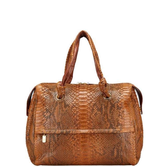 エレガンス トートバッグ ハンドバッグ ブラウン パイソン レザー レディース ELEGANCE 【中古】