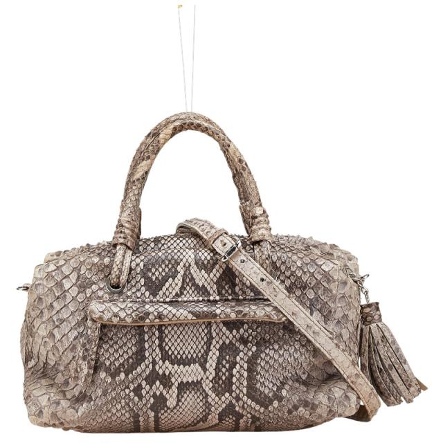 ボレッリピエリナ ハンドバッグ ショルダーバッグ 2WAY グレー ブラウン パイソン レザー レディース BORELLI P 【中古】