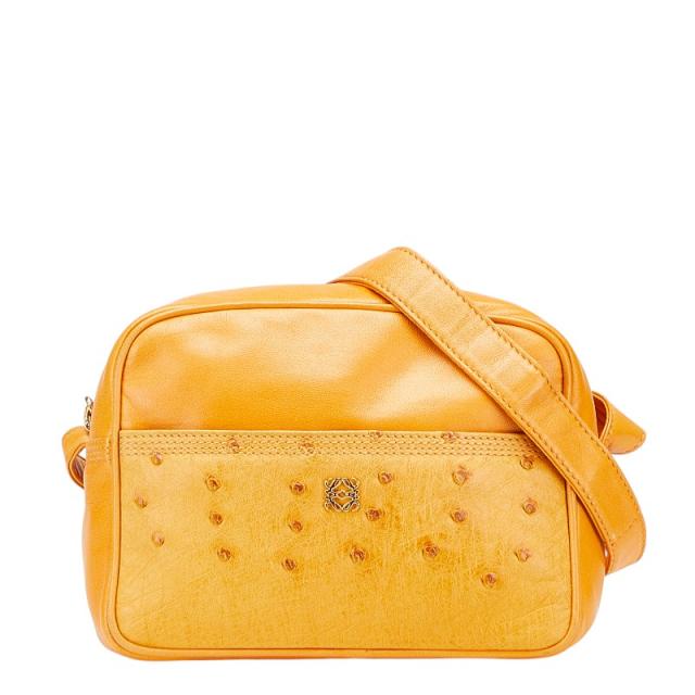 ロエベ 斜め掛け ミニショルダーバッグ ブラウン レザー オーストリッチ レディース LOEWE 【中古】