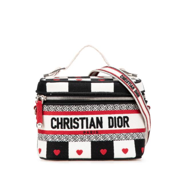 ディオール ディオラモール バニティバッグ ハンドバッグ 2WAY ブラック ホワイト レッド キャンバス レディース Dior 【中古】