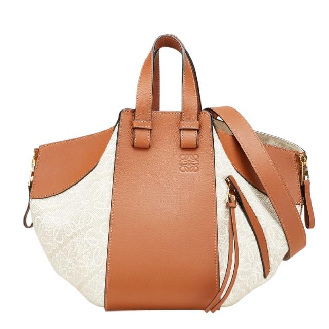 ロエベ リピート アナグラム ハンモック スモール ハンドバッグ ショルダーバッグ 2WAY ベージュ ブラウン キャンバス LOEWE 【中古】