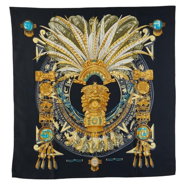 エルメス カレ90 大仏 仏像 カーニバル スカーフ ブラック マルチカラー シルク レディース HERMES 【中古】