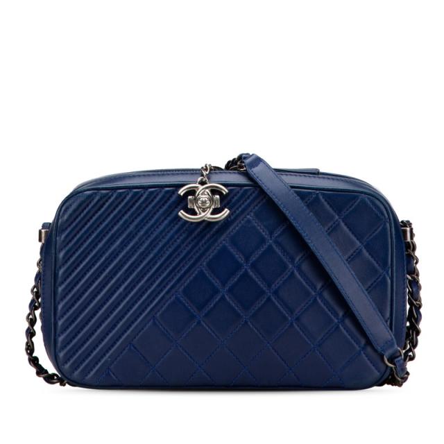シャネル ボーイシャネル チェーン ショルダーバッグ カメラバッグ ネイビー ラムスキン レディース CHANEL 【中古】