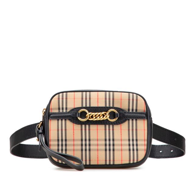 バーバリー ノバチェック ウエストバッグ ボディバッグ ベージュ ブラック キャンバス レザー レディース BURBERRY 【中古】