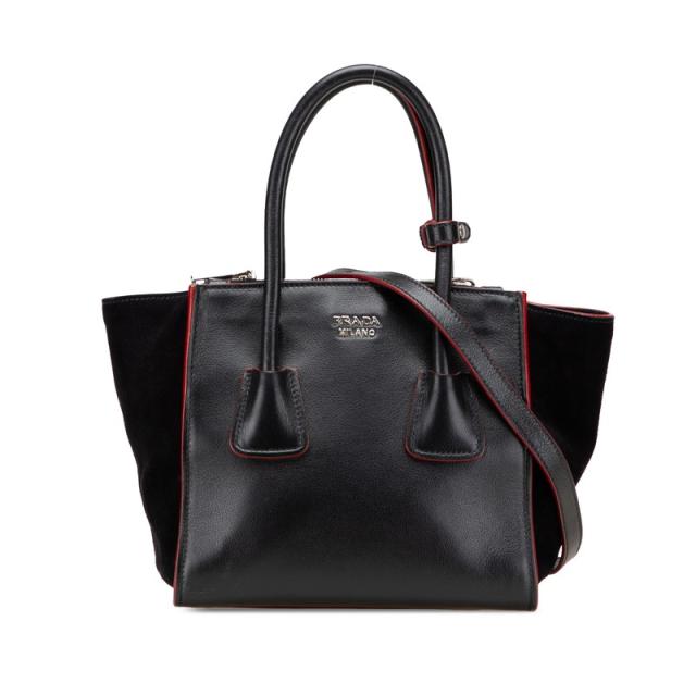 プラダ ハンドバッグ ショルダーバッグ 2WAY 1BA025 ブラック レッド レザー スウェード レディース PRADA 【中古】