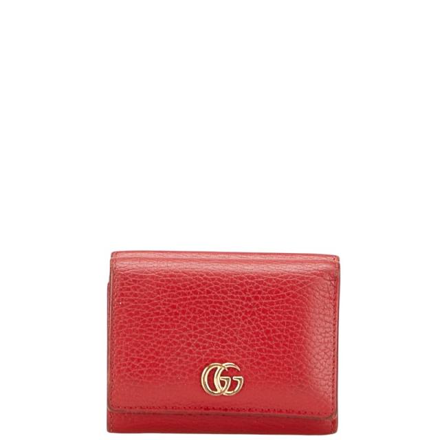 グッチ GGマーモント 三つ折り財布 コンパクトウォレット   474746 レッド レザー レディース GUCCI 【中古】