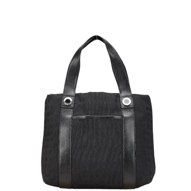 ブルガリ ロゴマニア トートバッグ ハンドバッグ ブラック キャンバス レザー レディース BVLGARI 【中古】