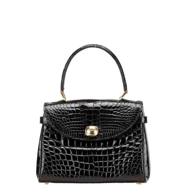 ジャンフランコ フェレ クロコダイル型押し ハンドバッグ ブラック レザー レディース GIANFRANCO FERRE 【中古】