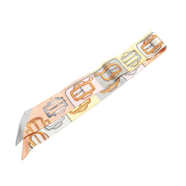 エルメス ツイリー Bouclerie d Attelage アトラージュのバックル スカーフ グレー ブラウン マルチカラー シルク HERMES 【中古】