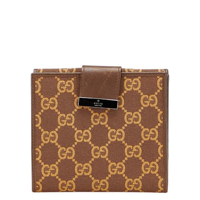 グッチ GGキャンバス 二つ折り財布 035 0959 2249 ブラウン キャンバス レザー レディース GUCCI 【中古】