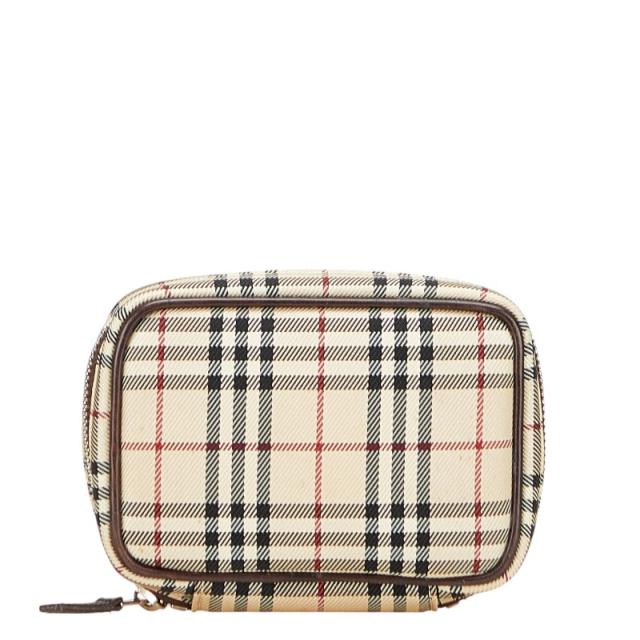 バーバリー ノバチェック ポーチ ベージュ キャンバス レザー レディース BURBERRY 【中古】