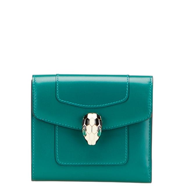 ブルガリ セルペンティ フォーエバー スネーク バイカラー 三つ折り財布 グリーン パープル レザー レディース BVLGARI 【中古】