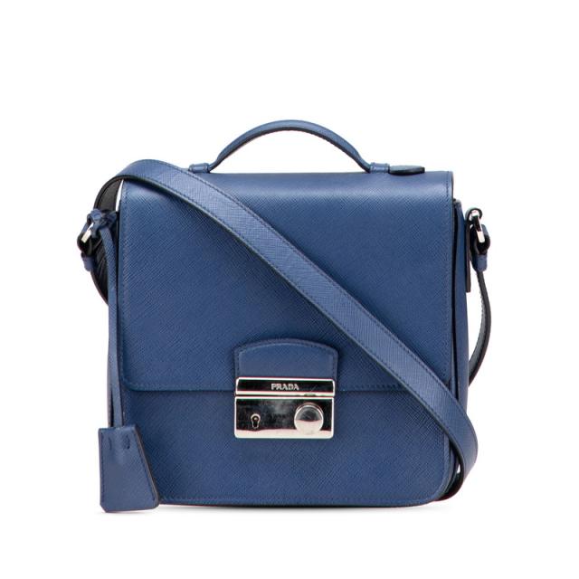 プラダ サフィアーノ ハンドバッグ ショルダーバッグ 2WAY ブルー シルバー レザー レディース PRADA 【中古】