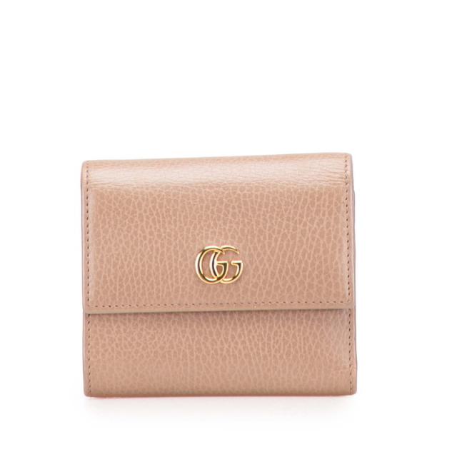 グッチ GGマーモント 三つ折り財布 546584 グレージュ レザー レディース GUCCI 【中古】