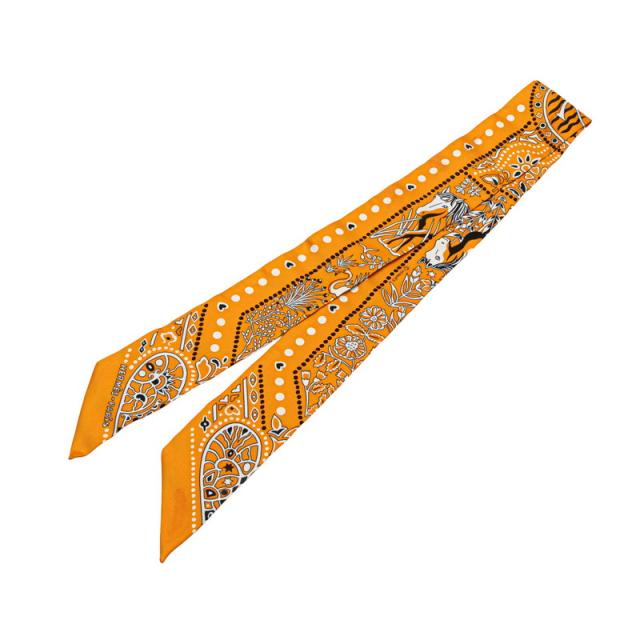 エルメス ツイリー Entre Ciel et mer Bandana 空と海の間 スカーフ オレンジ ブラック シルク レディース HERMES 【中古】