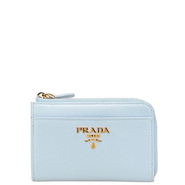 プラダ サフィアーノ L字ファスナー コンパクトウォレット 三つ折り財布 ベビーブルー レザー レディース PRADA 【中古】