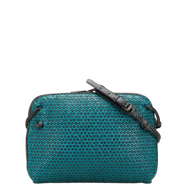 ボッテガヴェネタ イントレチャート パイソン ショルダーバッグ グリーン ブラック レザー レディース BOTTEGAVENETA 【中古】