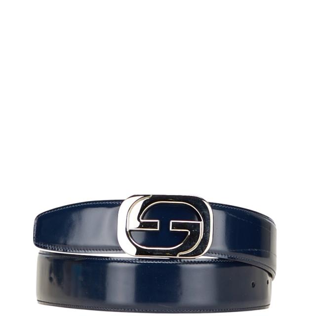 グッチ GGバックル ベルト サイズ:70/28 ネイビー ホワイト レザー レディース GUCCI 【中古】