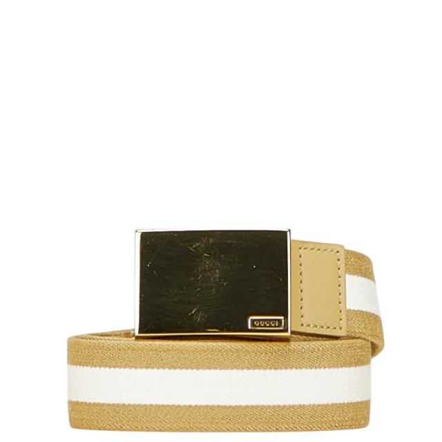 グッチ ロゴ ベルト グリーン ホワイト キャンバス レザー レディース GUCCI 【中古】