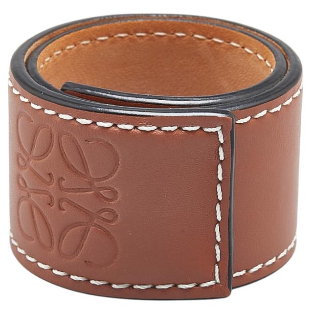 ロエベ アナグラム スモール スラップ ブレスレット タン ブラウン レザー レディース LOEWE 【中古】