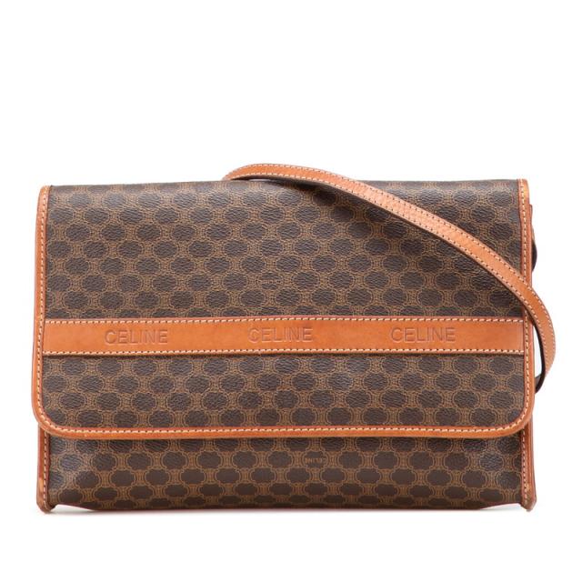 セリーヌ マカダム 斜め掛け ショルダーバッグ ブラウン PVC レザー レディース CELINE 【中古】