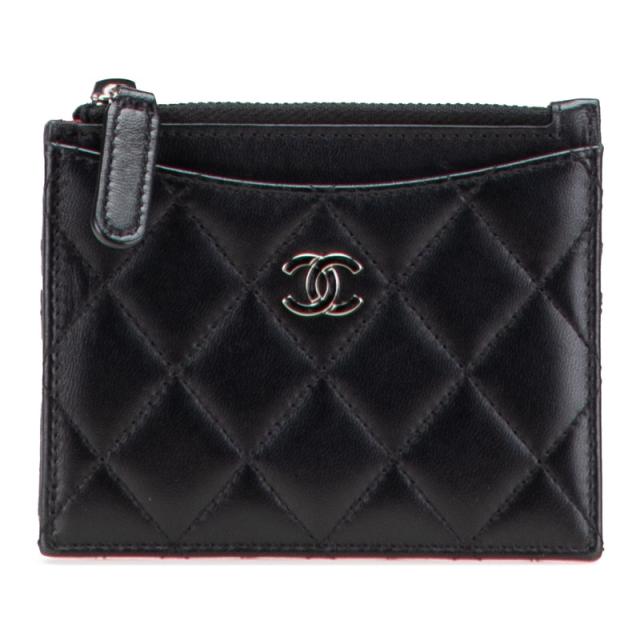 シャネル マトラッセ ココマーク シルバー金具 ケース カードケース フラグメントケース ブラック ラムスキン CHANEL 【中古】