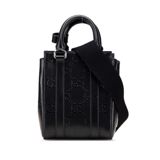 グッチ GGエンボス ジャンボGG ハンドバッグ ショルダーバッグ 2WAY 696010 ブラック レザー レディース GUCCI 【中古】