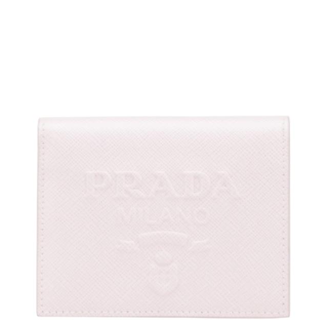 プラダ エンボスロゴ 二つ折り財布 ピンク サフィアーノ レザー レディース PRADA 【中古】