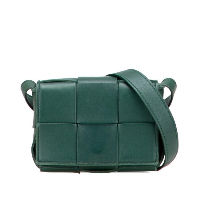 ボッテガヴェネタ マキシ イントレチャート キャンディ カセット ミニショルダーバッグ グリーン レザー BOTTEGAVENETA 【中古】