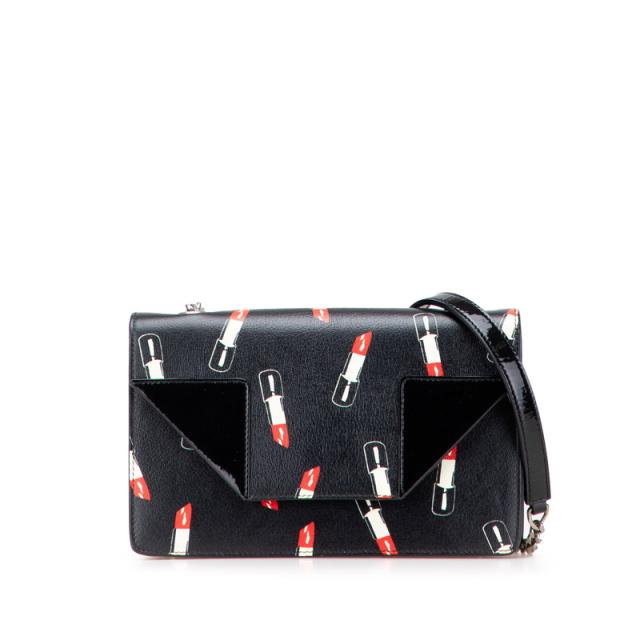 サンローラン リップスティック 口紅 モチーフ チェーン ショルダーバッグ ブラック レザー エナメル レディース SAINT LAURENT 【中古】