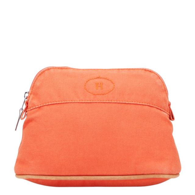 エルメス ボリードポーチ20 ポーチ 小物入れ オレンジ キャンバス レザー レディース HERMES 【中古】