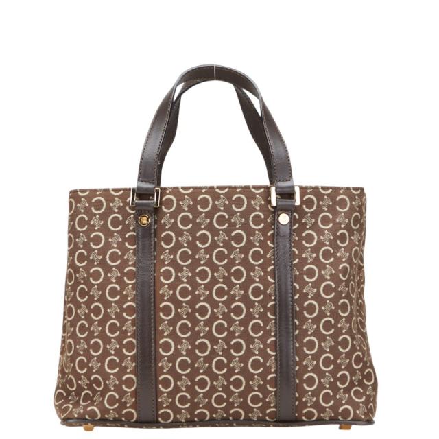 セリーヌ Cマカダム ハンドバッグ ブラウン ベージュ キャンバス レザー レディース CELINE 【中古】