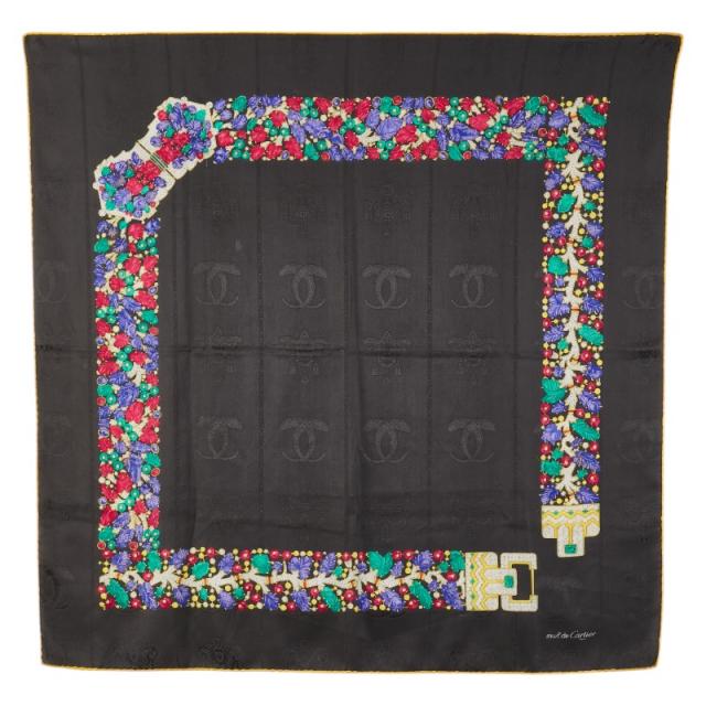 カルティエ パンテール ベルト モチーフ スカーフ グレー マルチカラー シルク レディース CARTIER 【中古】