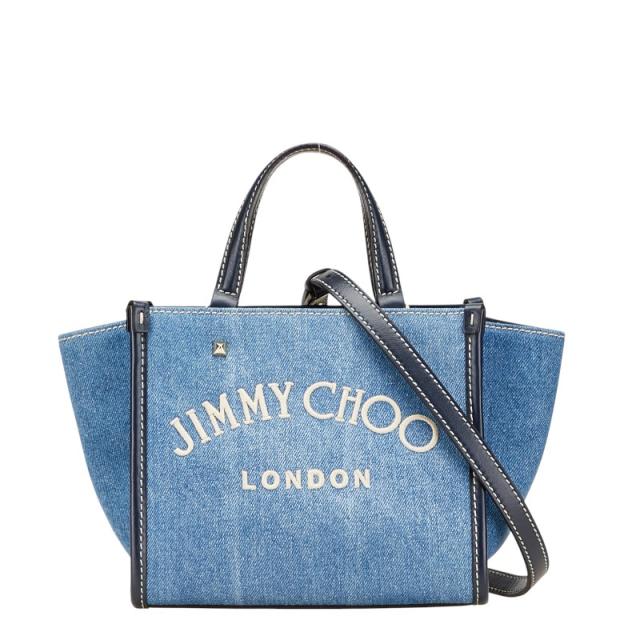 ジミーチュウ ヴァレンヌ トート スモール ハンドバッグ ショルダーバッグ 2WAY インディゴブルー ブラック デニム JIMMY CHOO 【中古】