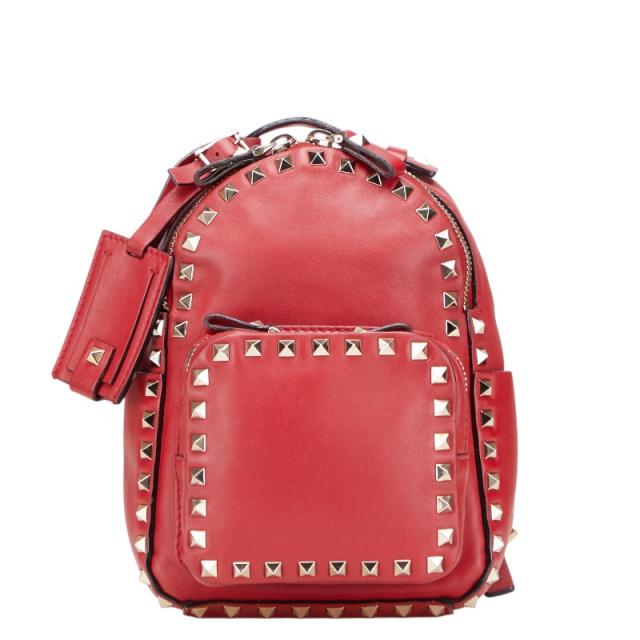 ヴァレンティノ ロックスタッズ リュック バックパック レッド レザー レディース VALENTINO 【中古】