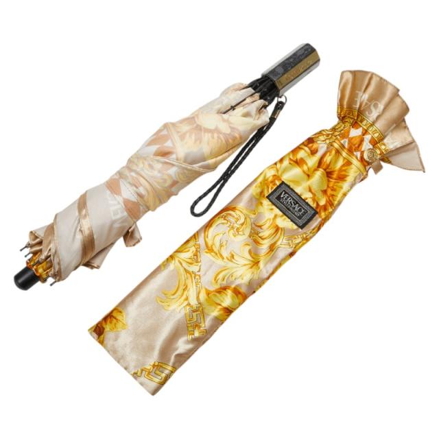 ヴェルサーチェ 花 フラワー モチーフ 折り畳み傘 ゴールド ブラウン ポリエステル レディース VERSACE 【中古】 ヴェルサーチェ 花 フラワー モチーフ 折り畳み傘 ゴールド ブラウン