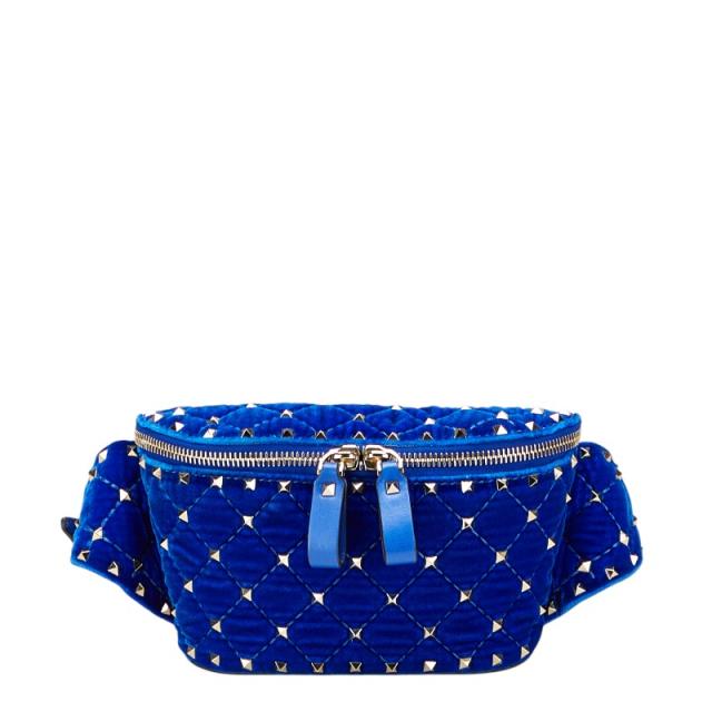 ヴァレンチノ ロックスタッズ ウエストバッグ ブルー ベロア レザー レディース Valentino 【中古】