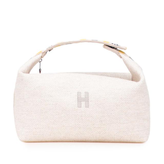 エルメス ブリッド ア ブラック オ カレ GM ハンドバッグ ポーチ ベージュ イエロー トワルシェブロン レディース HERMES 【中古】