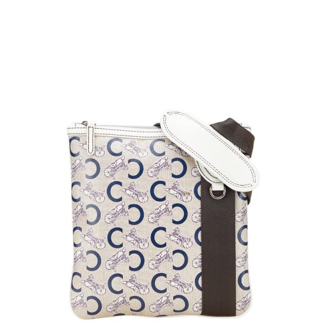 セリーヌ Cマカダム 馬車 ショルダーバッグ ベージュ ホワイト ブルー PVC レザー レディース CELINE 【中古】