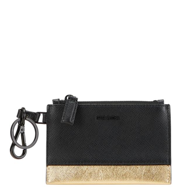 プラダ ケース ブラック ゴールド レザー メンズ PRADA 【中古】