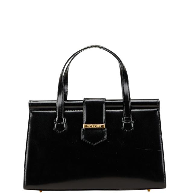 サンローラン ロゴプレート ハンドバッグ ブラック レザー レディース SAINT LAURENT 【中古】
