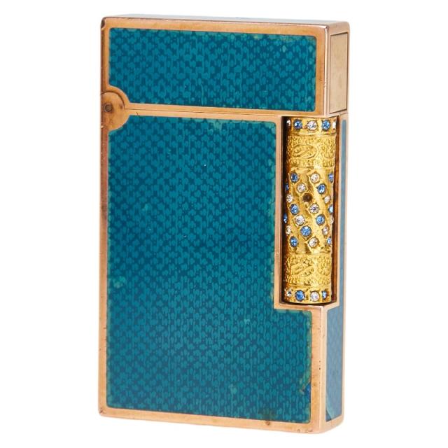 デュポン ガスライター ゴールド グリーン メッキ ラインストーン レディース Dupont 【中古】