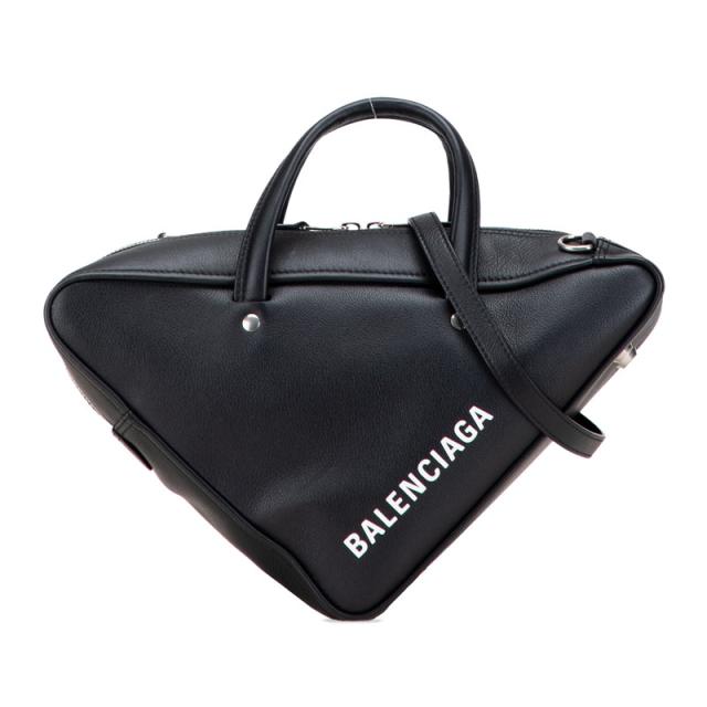 バレンシアガ トライアングル ダッフル ハンドバッグ ショルダーバッグ 2WAY 476975 ブラック レザー レディース BALENCIAGA 【中古】