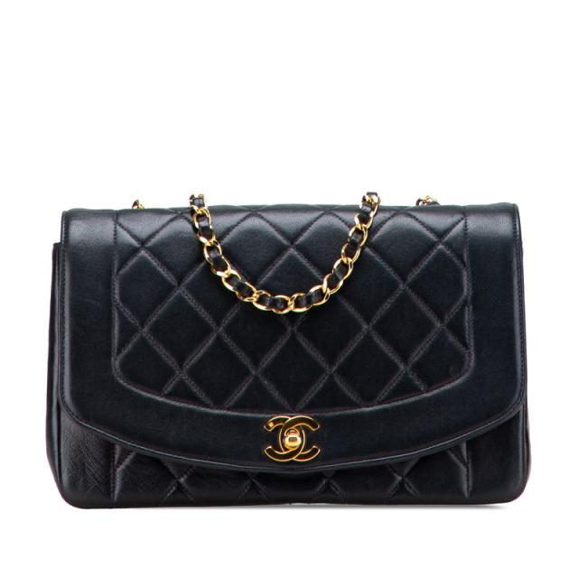 シャネル マトラッセ ダイアナ25 チェーン ショルダーバッグ ブラック ラムスキン レディース CHANEL 【中古】