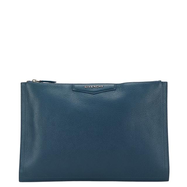 ジバンシー ロゴ クラッチバッグ セカンドバッグ ブルー レザー レディース Givenchy 【中古】