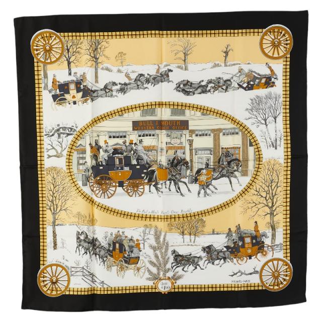 エルメス カレー90 The Bull & Mouth Regents Circus Piccadilly 郵便馬車 スカーフ ブルー マルチカラー シルク HERMES 【中古】