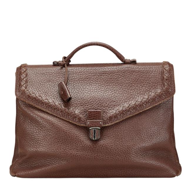 ボッテガヴェネタ イントレチャート ビジネスバッグ ブリーフケース ブラウン レザー メンズ BOTTEGAVENETA 【中古】