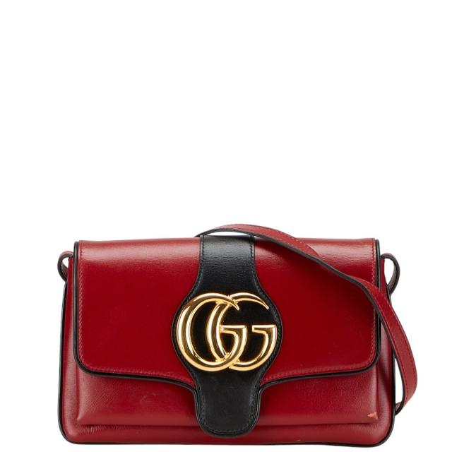グッチ GGマーモント アリー ショルダーバッグ 550129 レッド ブラック レザー レディース GUCCI 【中古】