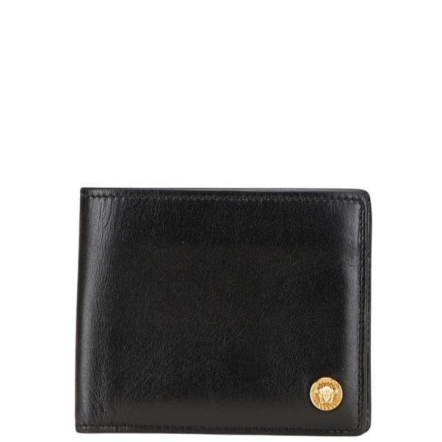 ヴェルサーチェ メドゥーサ 二つ折り財布 ブラック レザー レディース VERSACE 【中古】