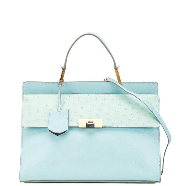 バレンシアガ ハンドバッグ ショルダーバッグ 2WAY ブルー オーストリッチ レザー レディース BALENCIAGA 【中古】